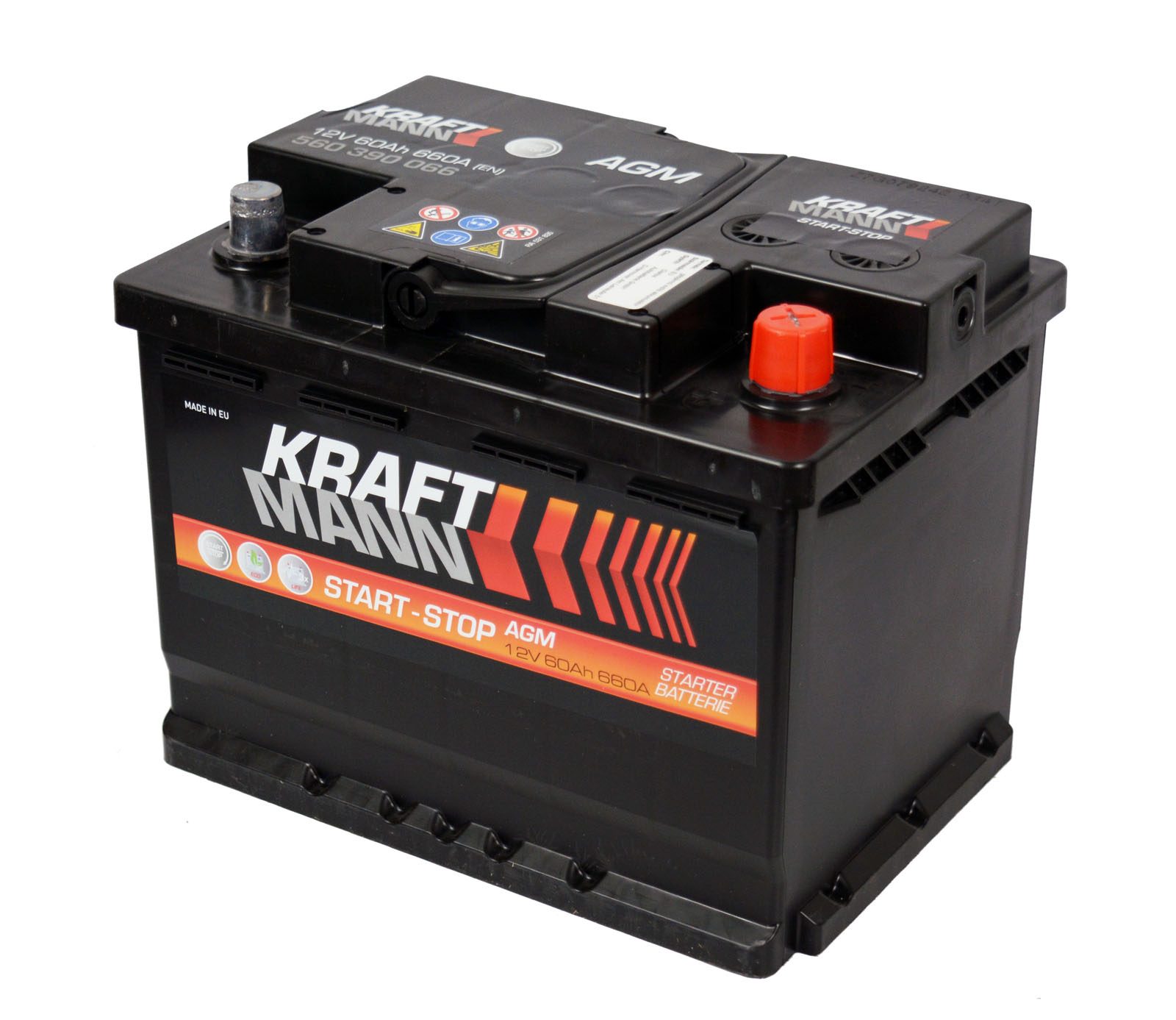 Kraftmann AGM 12v 60ah autó akkumulátor jobb+